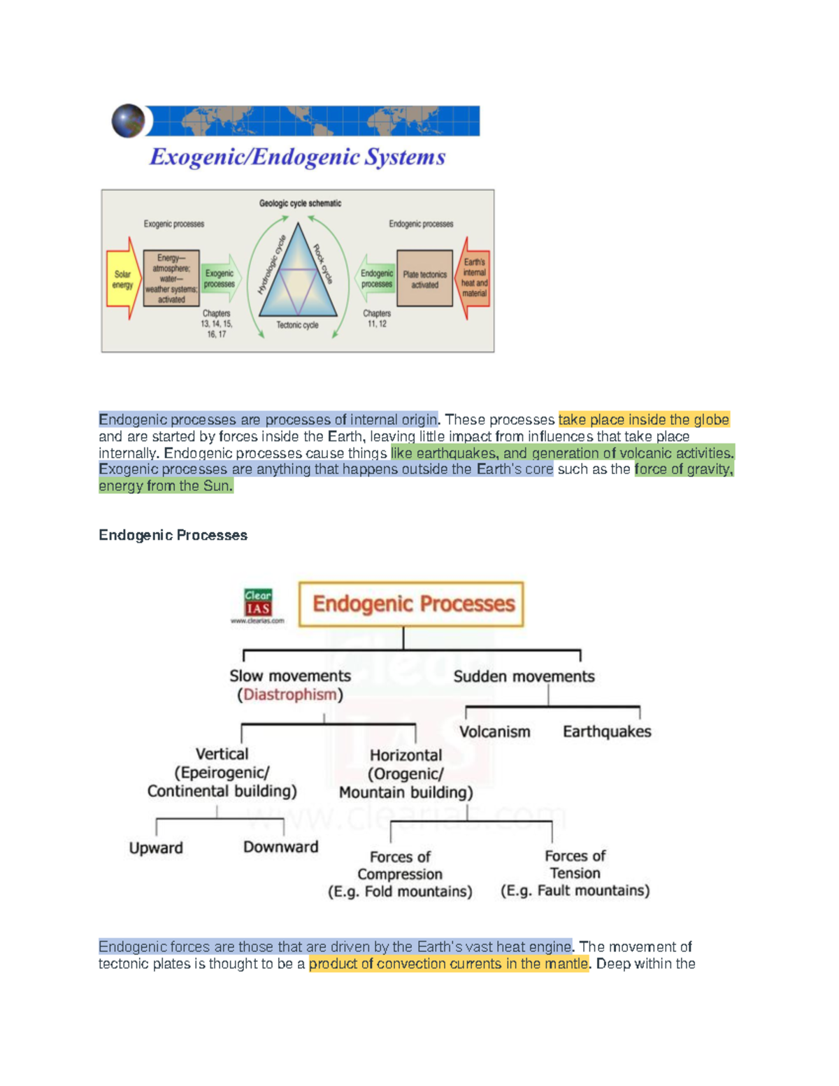 Earthsci - ... - Endogenic processes are processes of internal origin ...