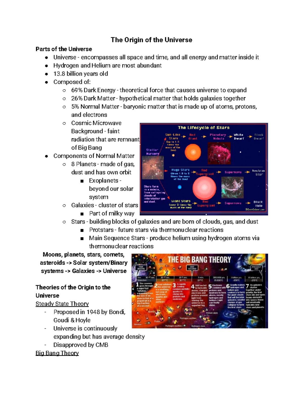 Earth and Life Science - The Origin of the Universe Parts of the ...