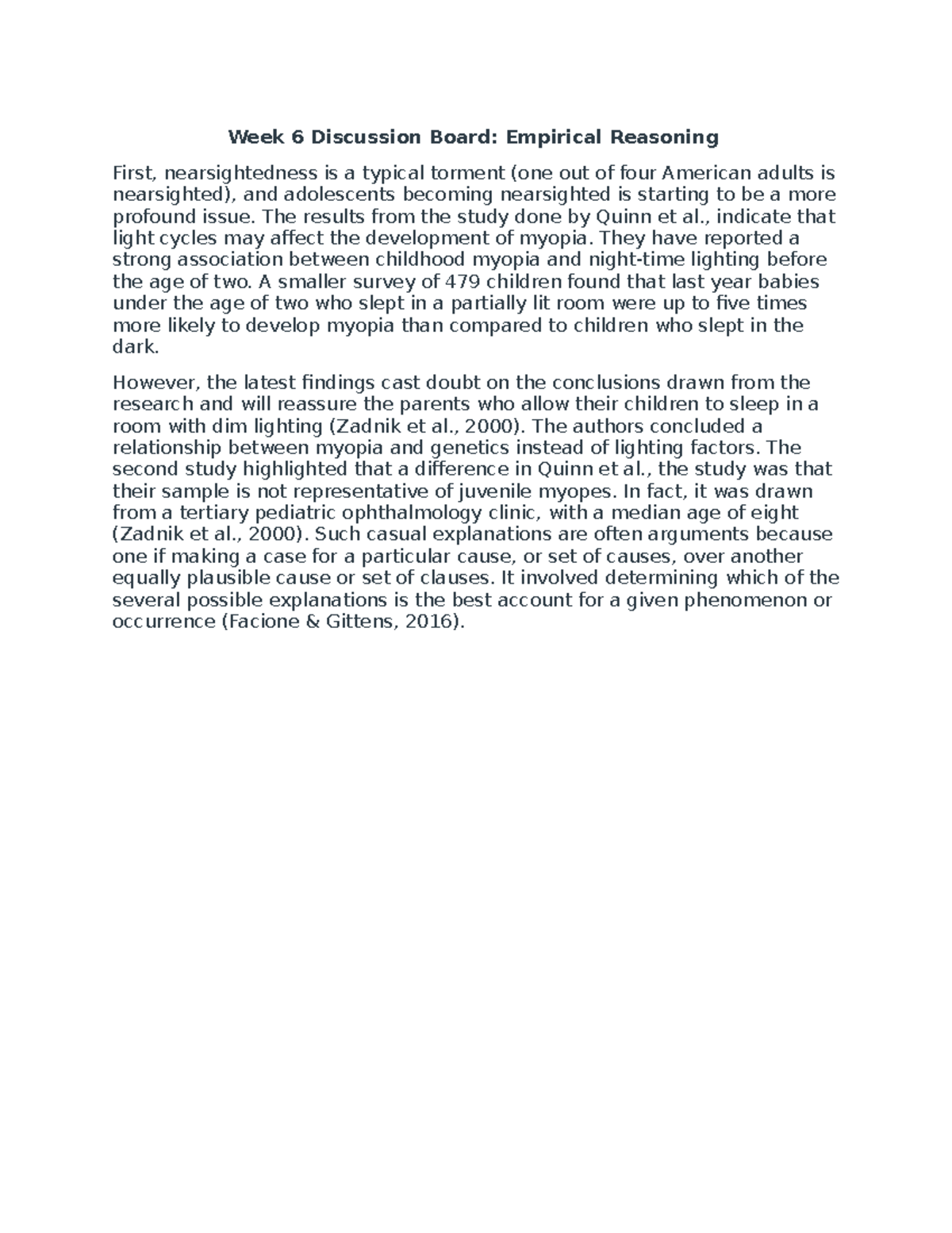 Week 6 Discussion Board part 2 - Week 6 Discussion Board: Empirical ...