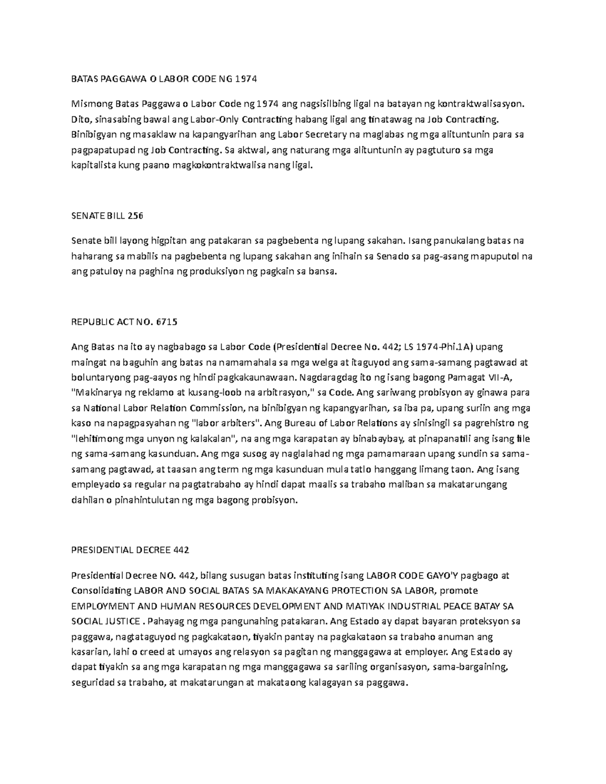Gawain - article - BATAS PAGGAWA O LABOR CODE NG 1974 Mismong Batas ...