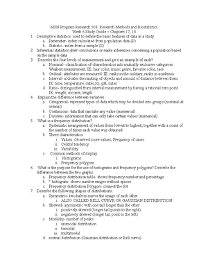 Week 7 Study Guide - MSN Program Research 503: Research Methods and ...