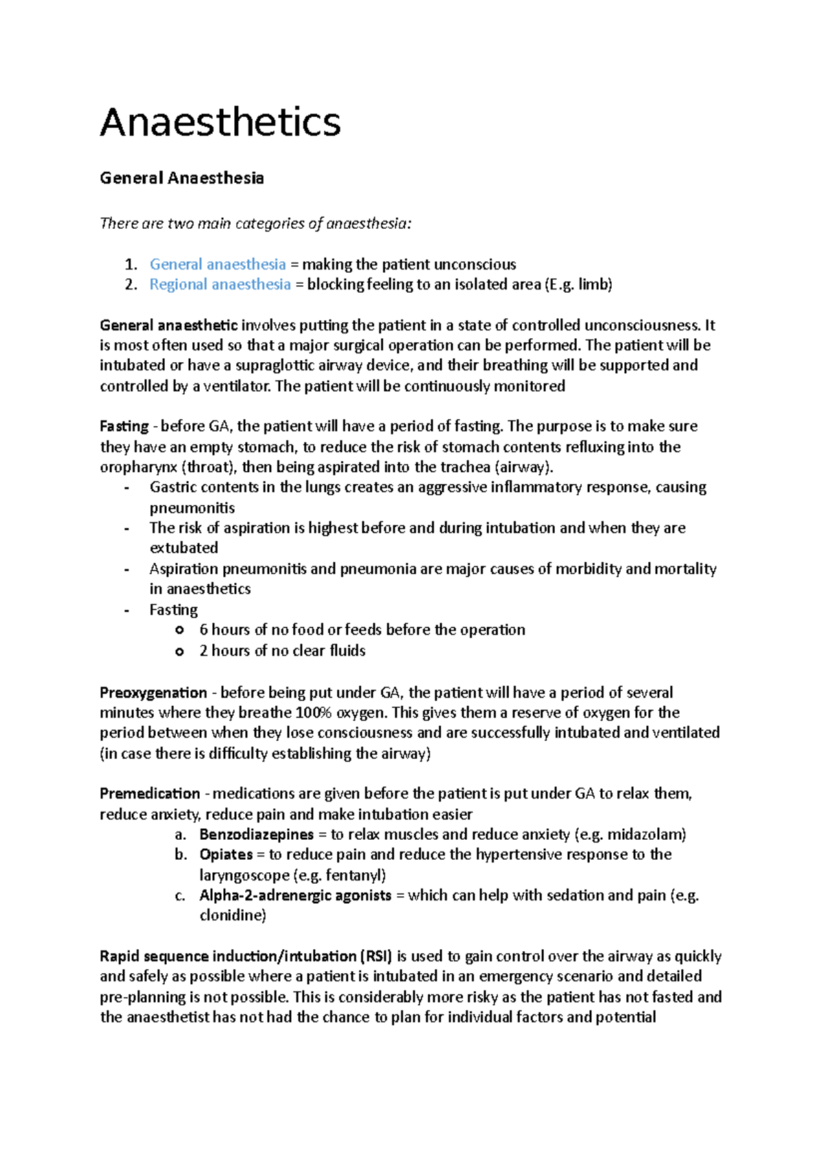 Anaesthetics - Anaesthetics General Anaesthesia There are two main ...