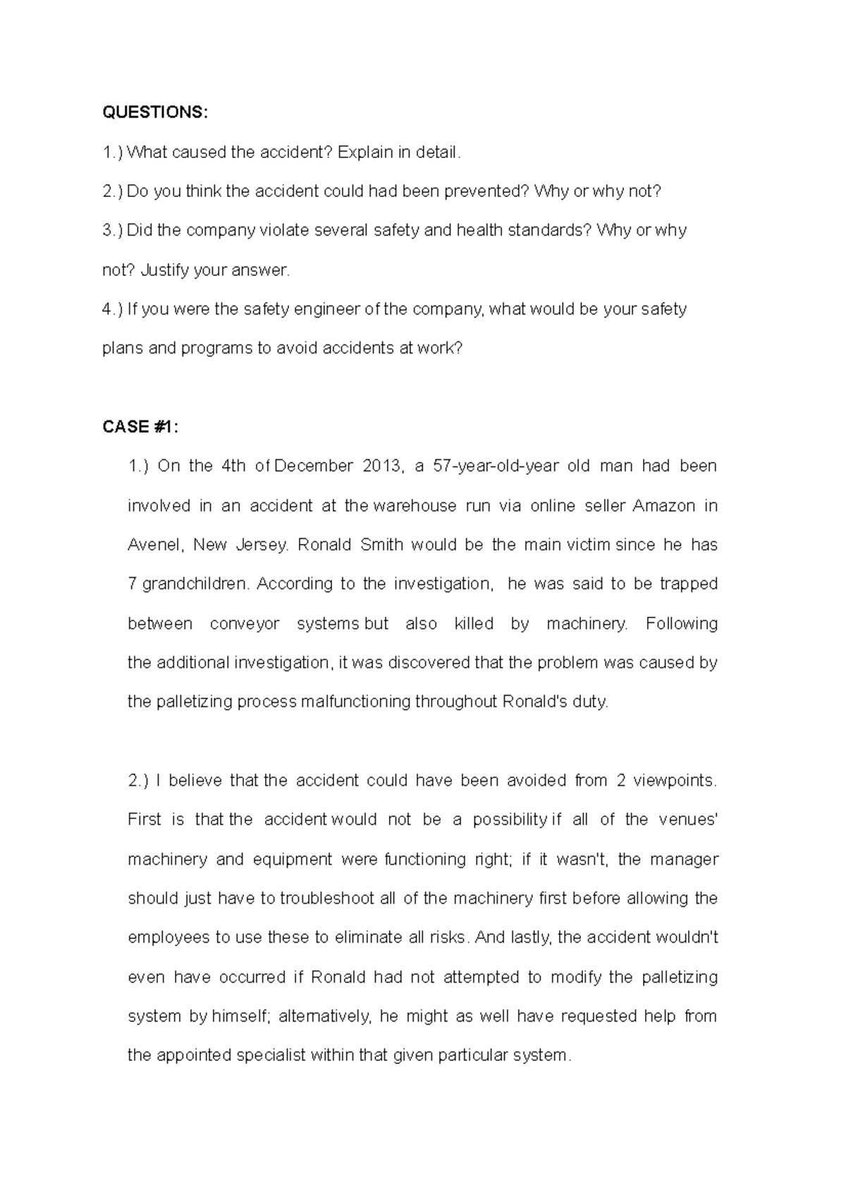 Melendres CASE Study 1 - QUESTIONS: 1.) What caused the accident ...