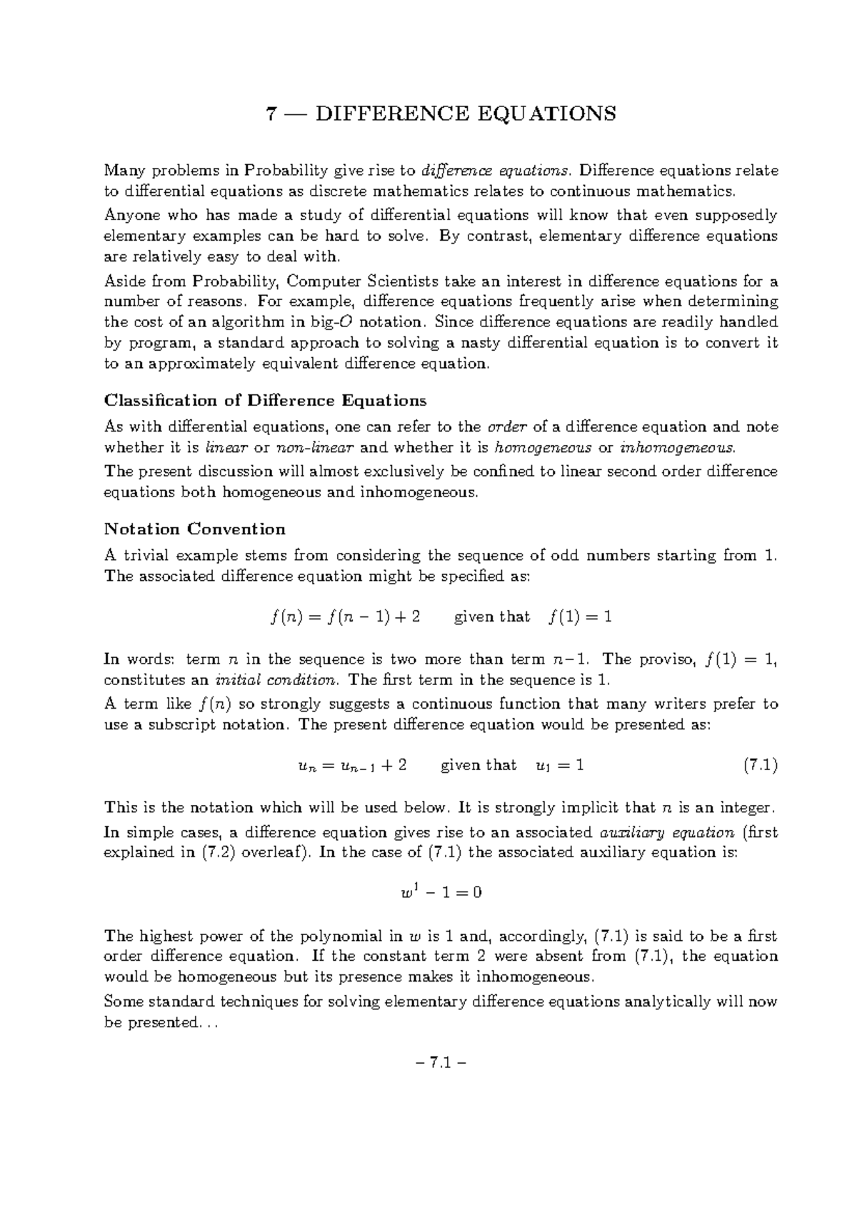 7 — Difference Equations - 7 — DIFFERENCE EQUATIONS Many problems in ...