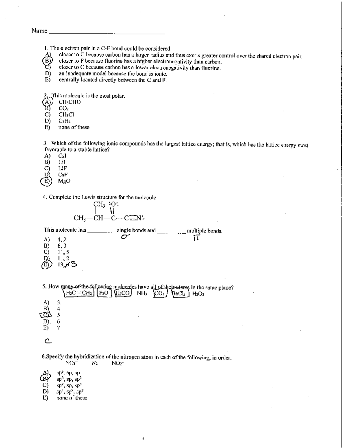 Practice for Exam 2 Fall 2021 - Chem 101 - Studocu