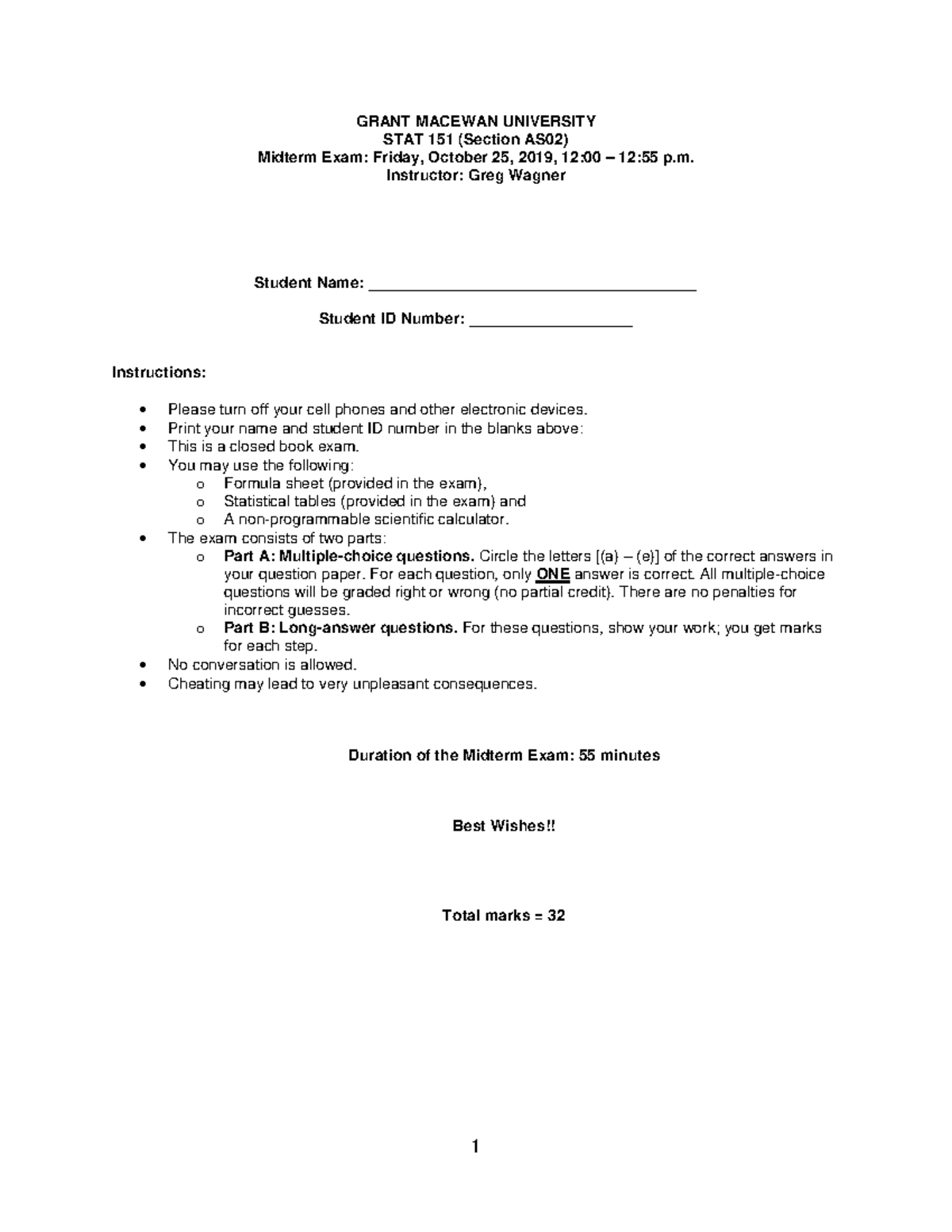 STAT 151-2019 Fall-Midterm Exam-AS02-Questions - Warning: TT: undefined function: 32 GRANT ...