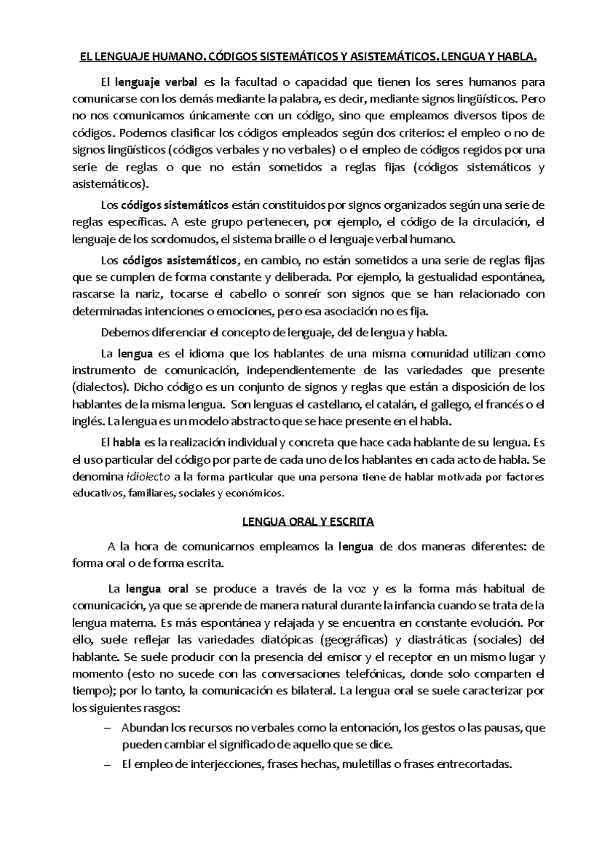 Lengua y habla lengua oral y escrita niveles de estudio de la lengua ...