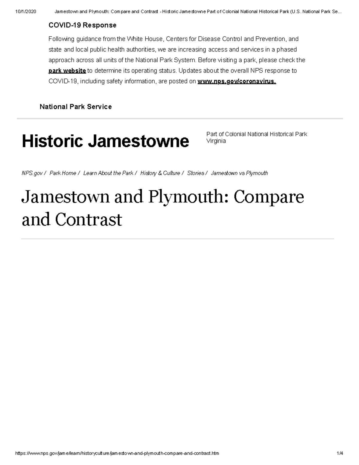 Jamestown and Plymouth Compare and Contrast - Historic Jamestowne Part ...