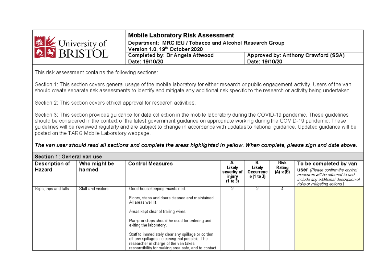 TARG-Mobile-Lab Risk-Assessment - Mobile Laboratory Risk Assessment ...