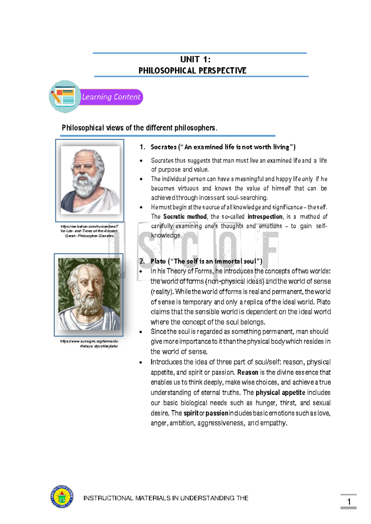 Self in Various Philosophical Perspective - INSTRUCTIONAL MATERIALS IN ...