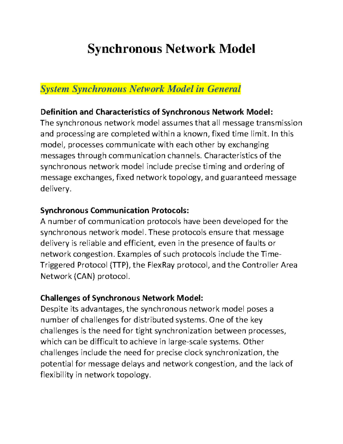 Synchronous Network Model Part1 Synchronous Network Model System Synchronous Network Model In