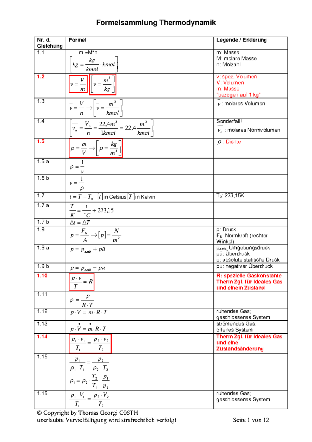 Formeln Thermodynamik - © Copyright by Thomas Georgi C06TH Nr. d ...