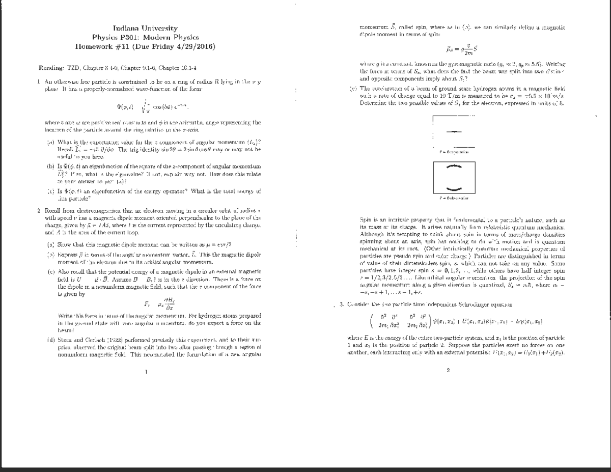 Solutions 11 2016 - phys p301 - Studocu