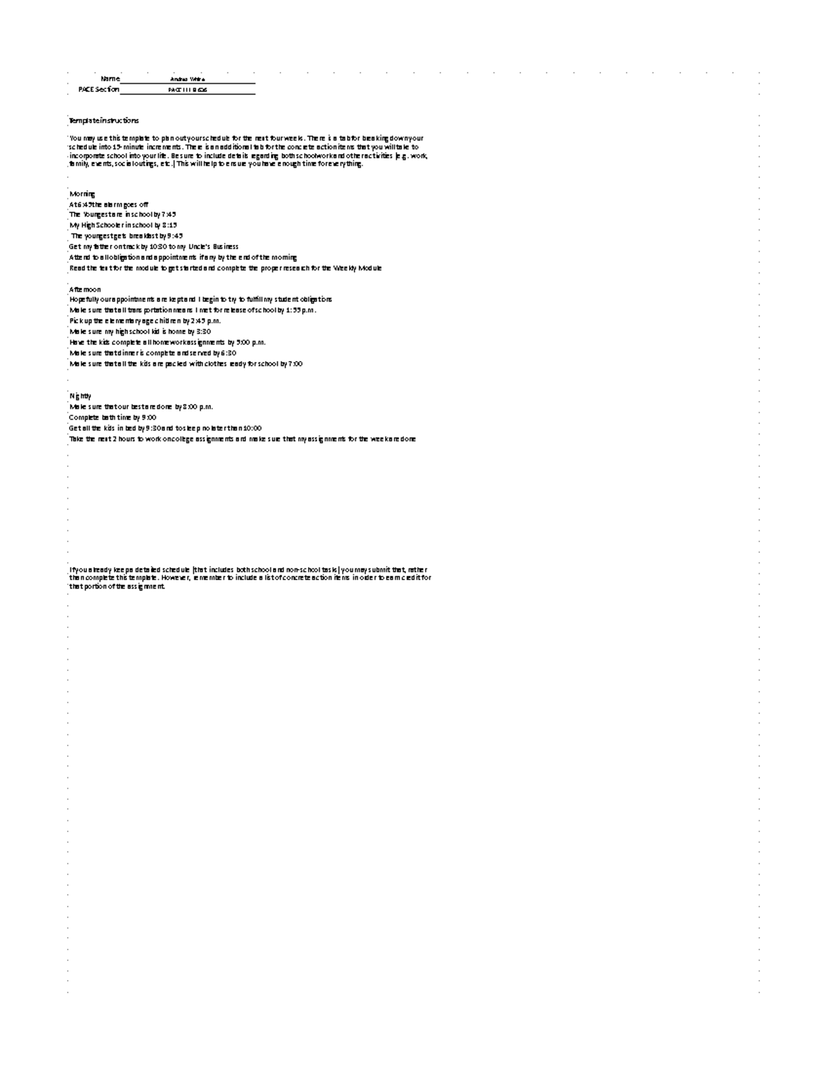 PACE 111 finished Week 4 Assignment - Name PACE Section Andrea White PACE B 636 Template - Studocu