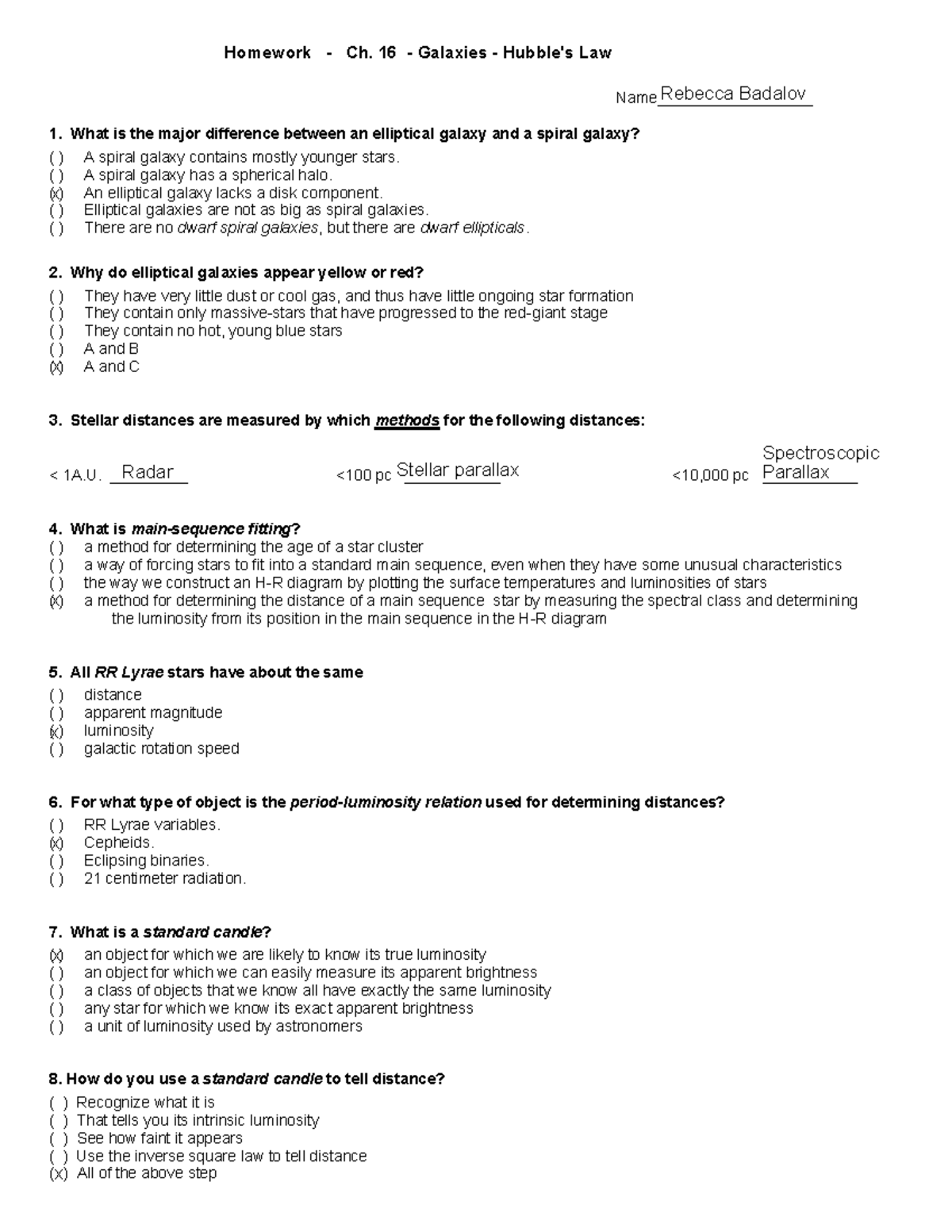 Hw 13 Ch16 Galaxies Hubble's Law - Homework - Ch. 16 - Galaxies ...