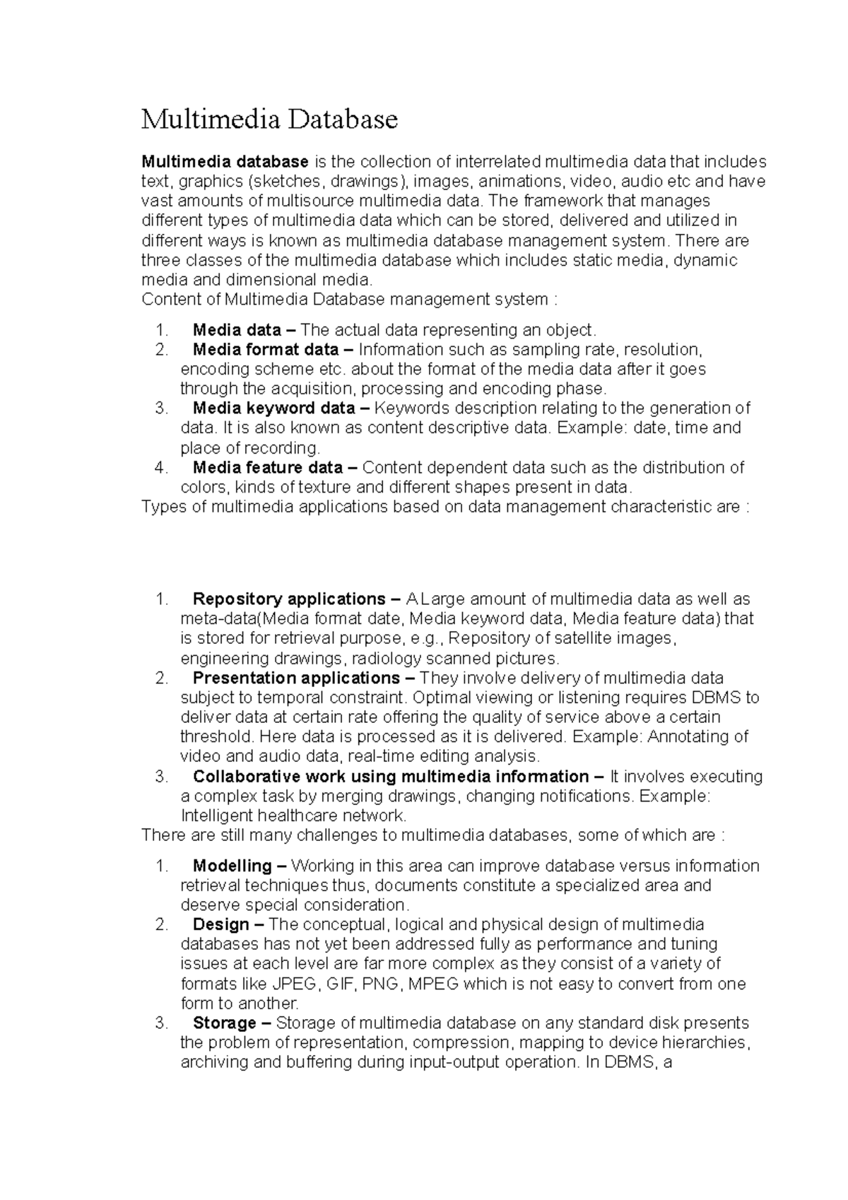 Multimedia Database.docx unit 4 - Multimedia Database Multimedia - Studocu