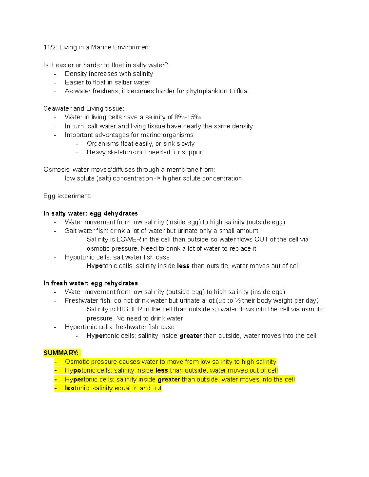 GEO103 Unit 4 Lecture Notes - 11/2: Living in a Marine Environment Is ...