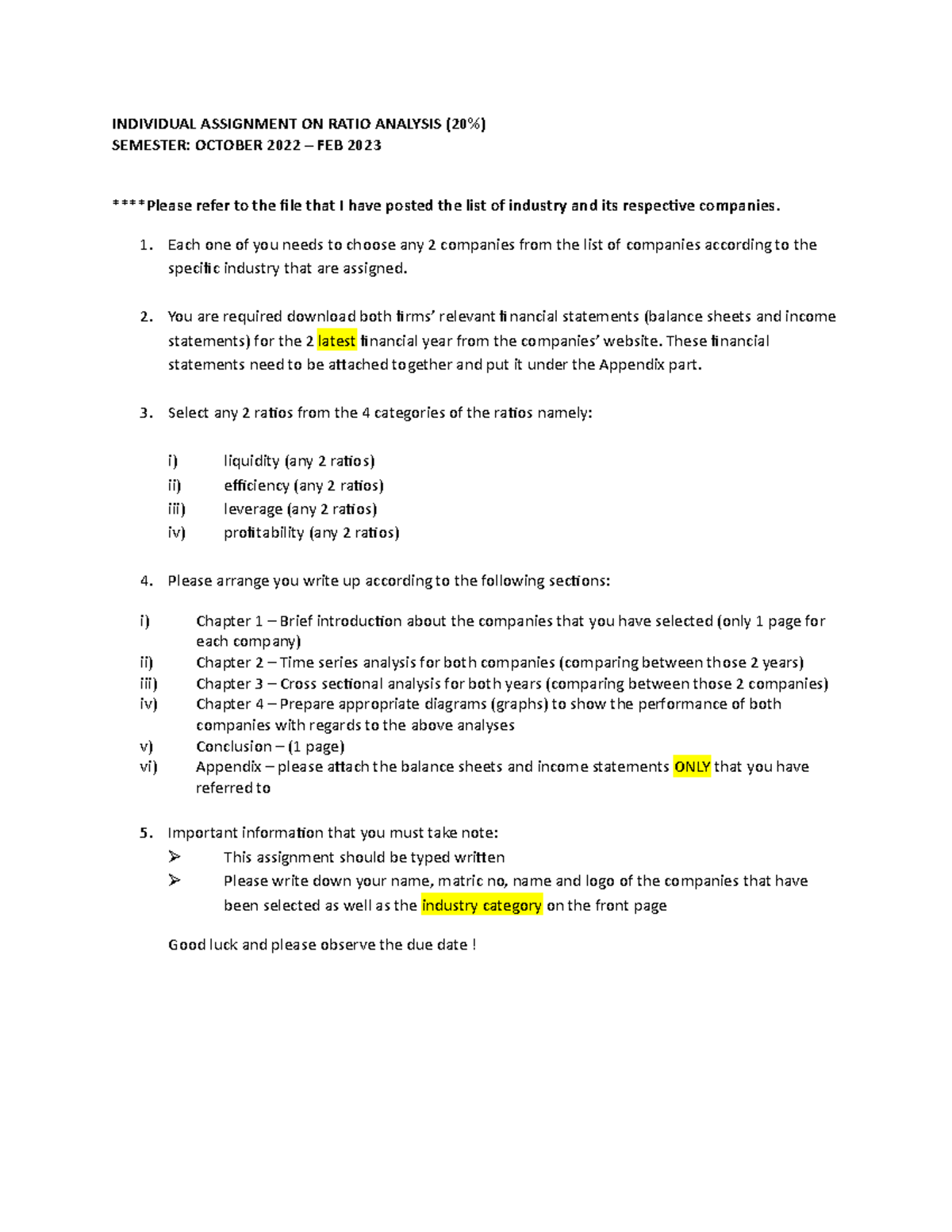 Individual Assingment Guidelines - INDIVIDUAL ASSIGNMENT ON RATIO ...