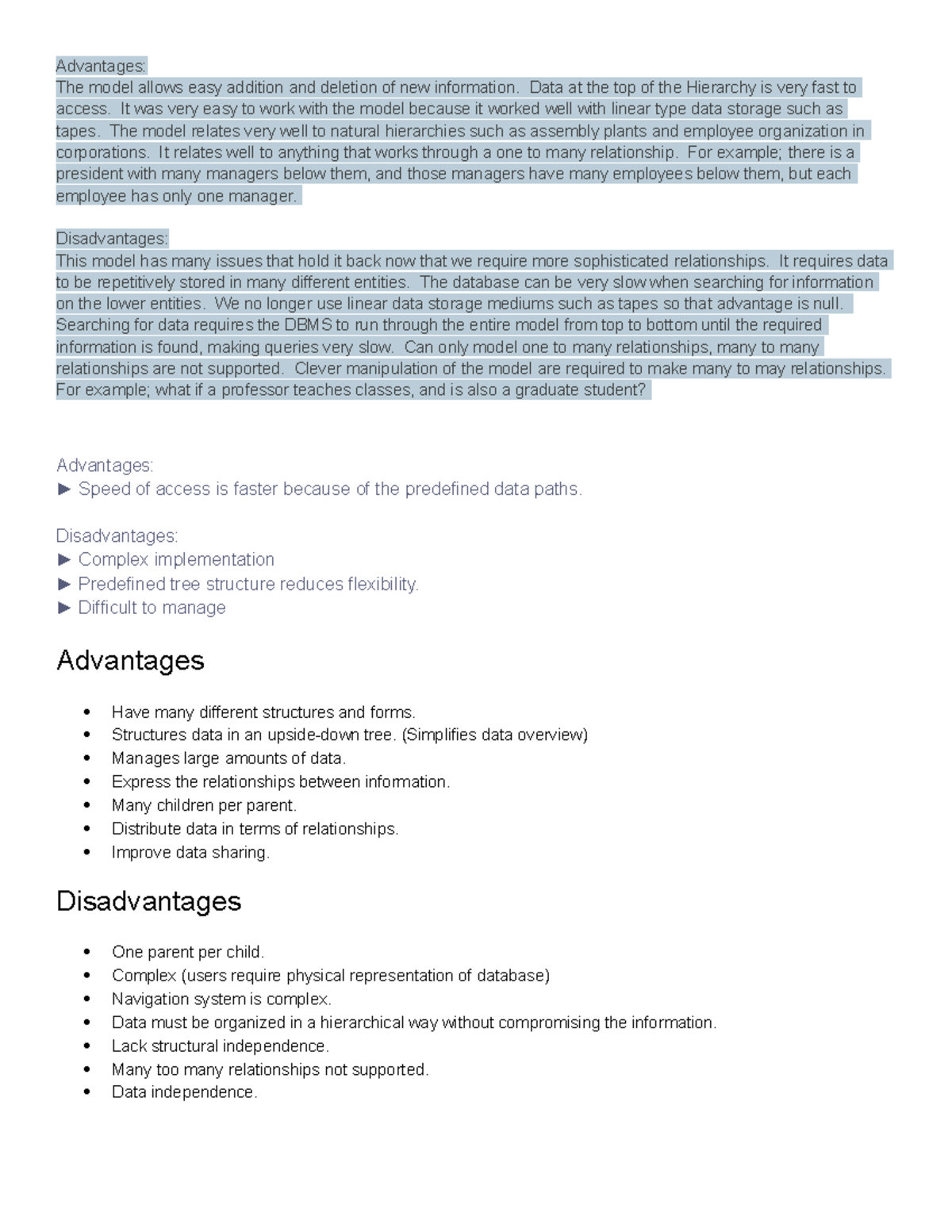 Advantages and dis adv of hirarchal data base - Advantages: The model ...