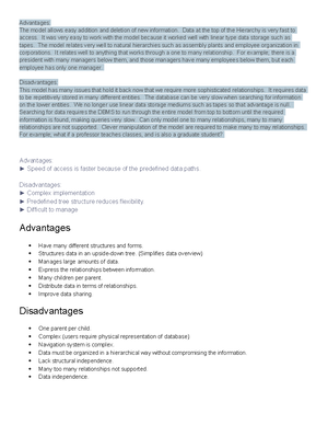 Advantages and dis adv of relation model - Advantages: Ease of use: The ...