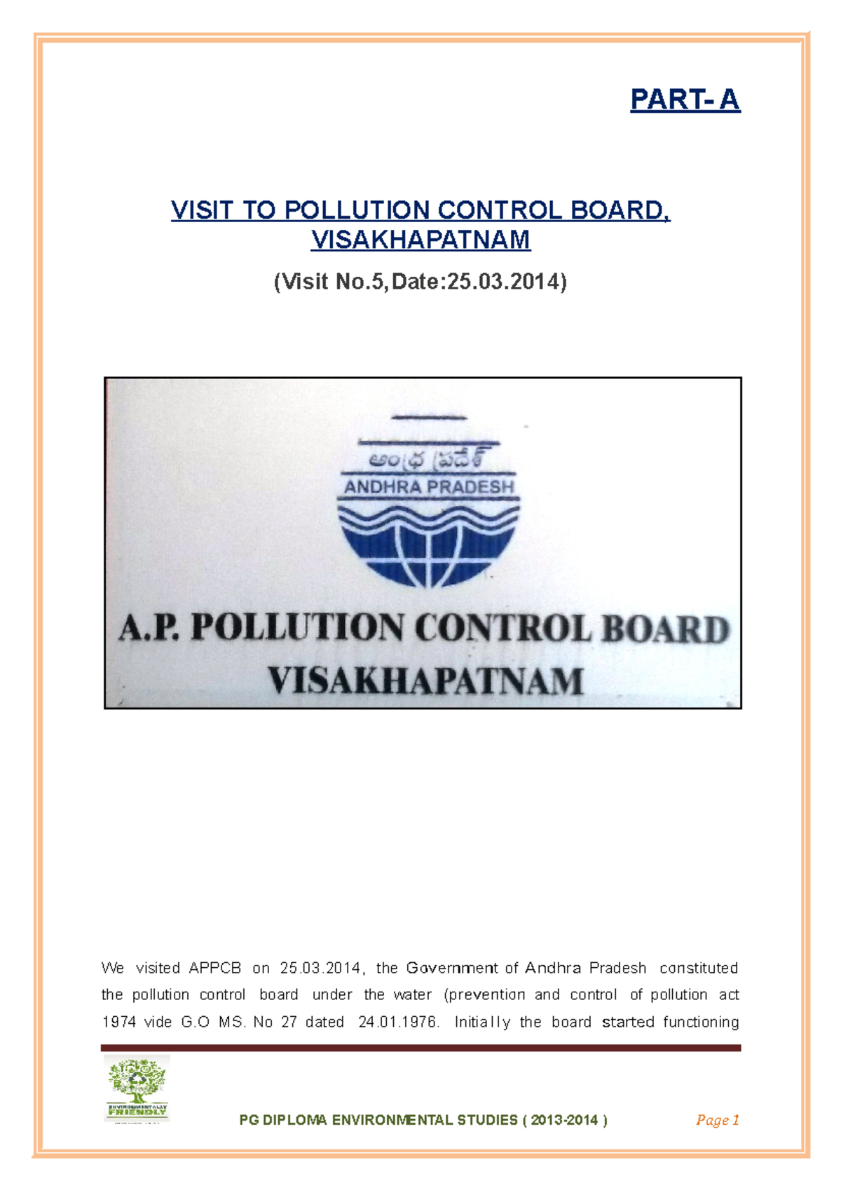 Pollution control board - PART- A VISIT TO POLLUTION CONTROL BOARD ...