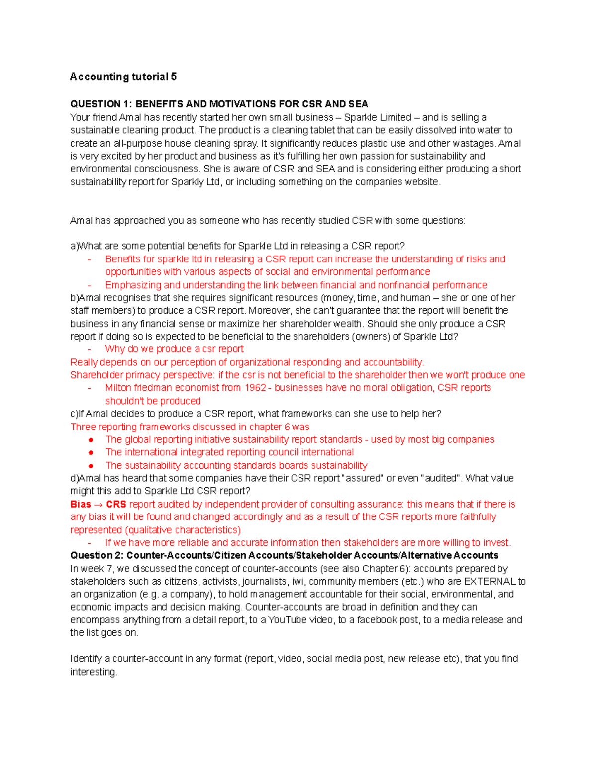 Accounting tutorial week 5 - Accounting tutorial 5 QUESTION 1: BENEFITS ...