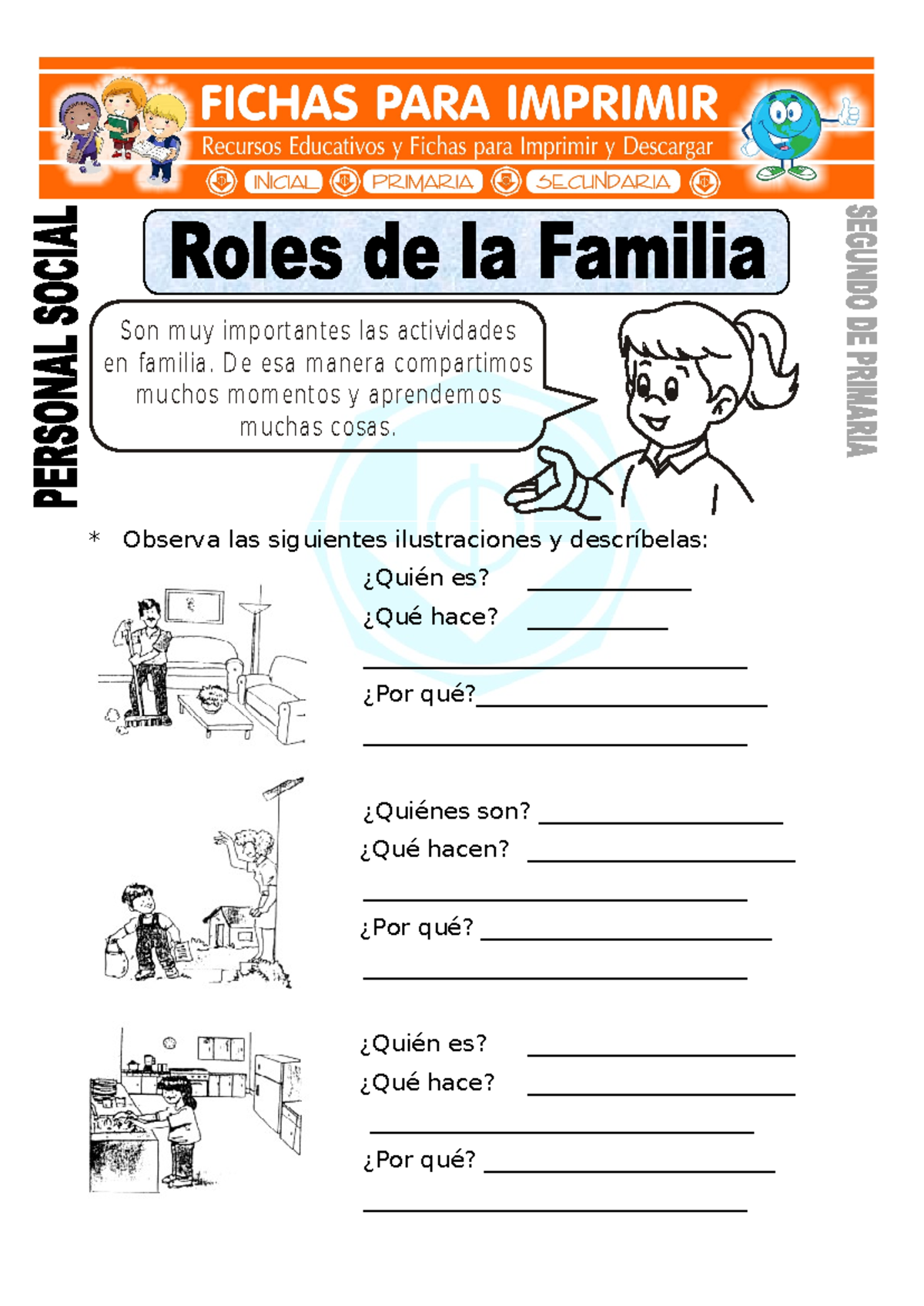 Ficha de Roles de la Familia para Segundo de Primaria - S o n m u y im ...