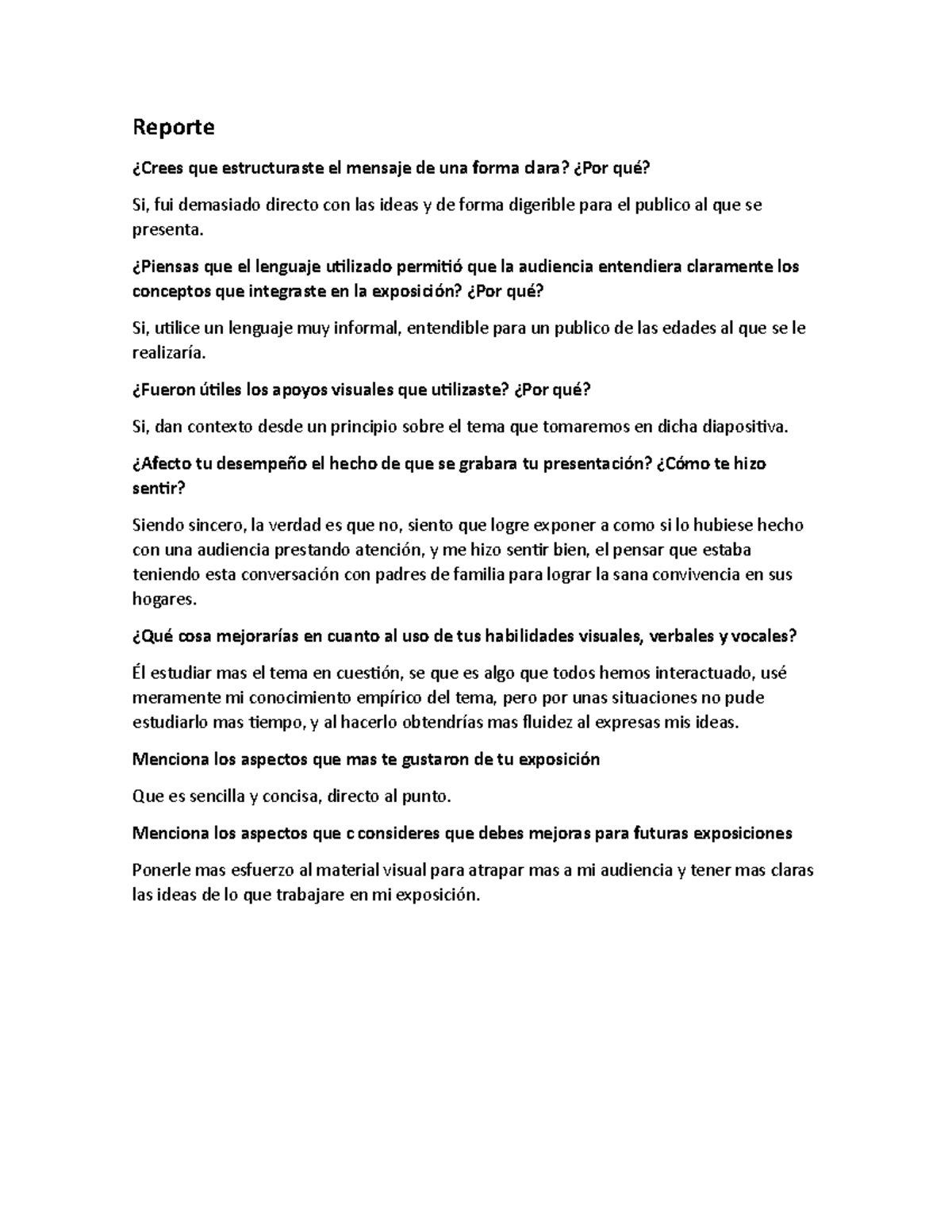 Reporte comunicacion oral y escrita - Reporte ¿Crees que estructuraste ...