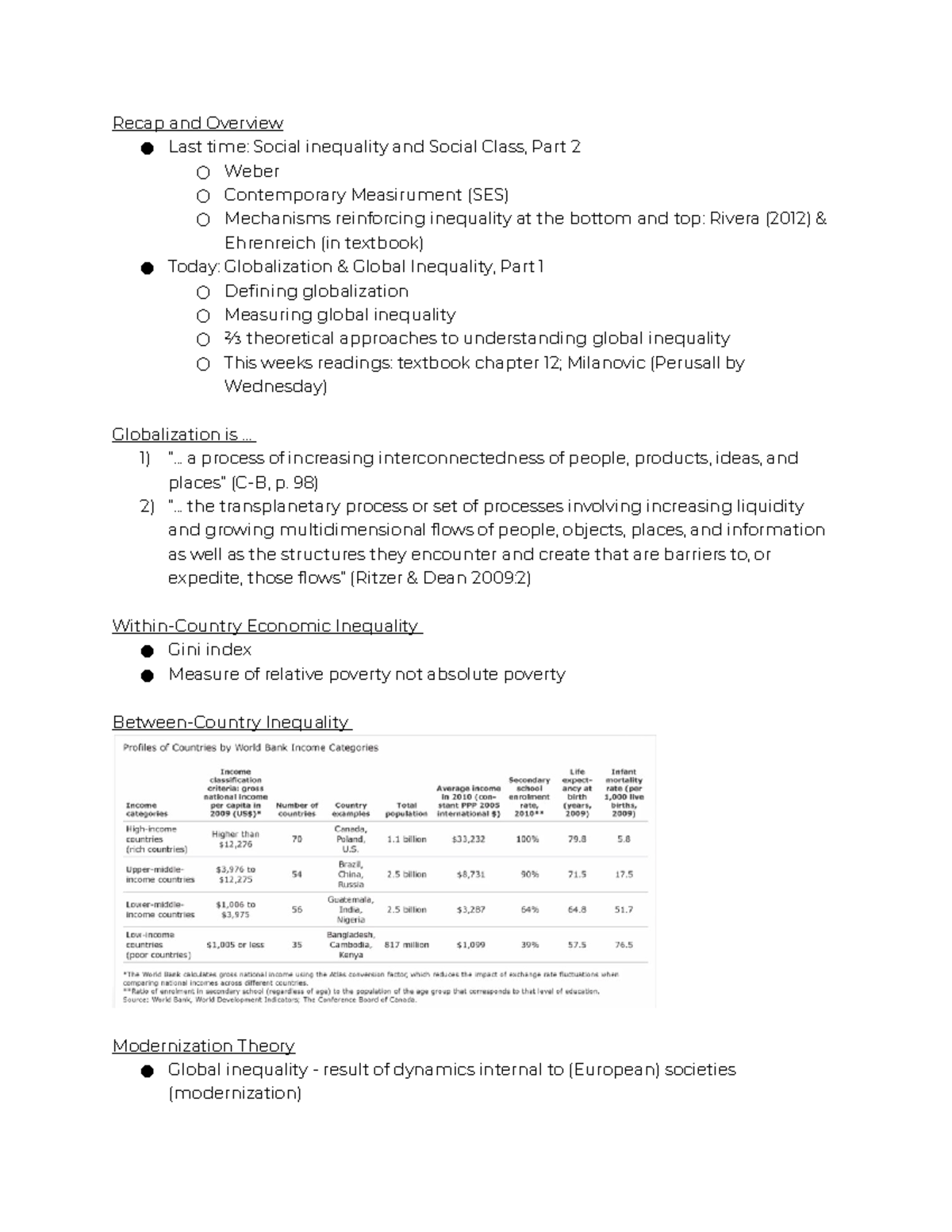 Oct 5 Globalization & Global Inequality - Recap and Overview Last time ...