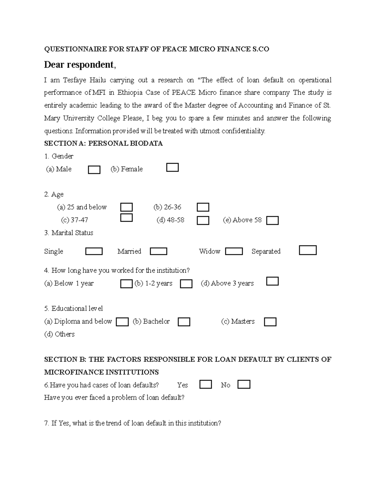 Reaserch Qustioary - research questionary - QUESTIONNAIRE FOR STAFF OF ...