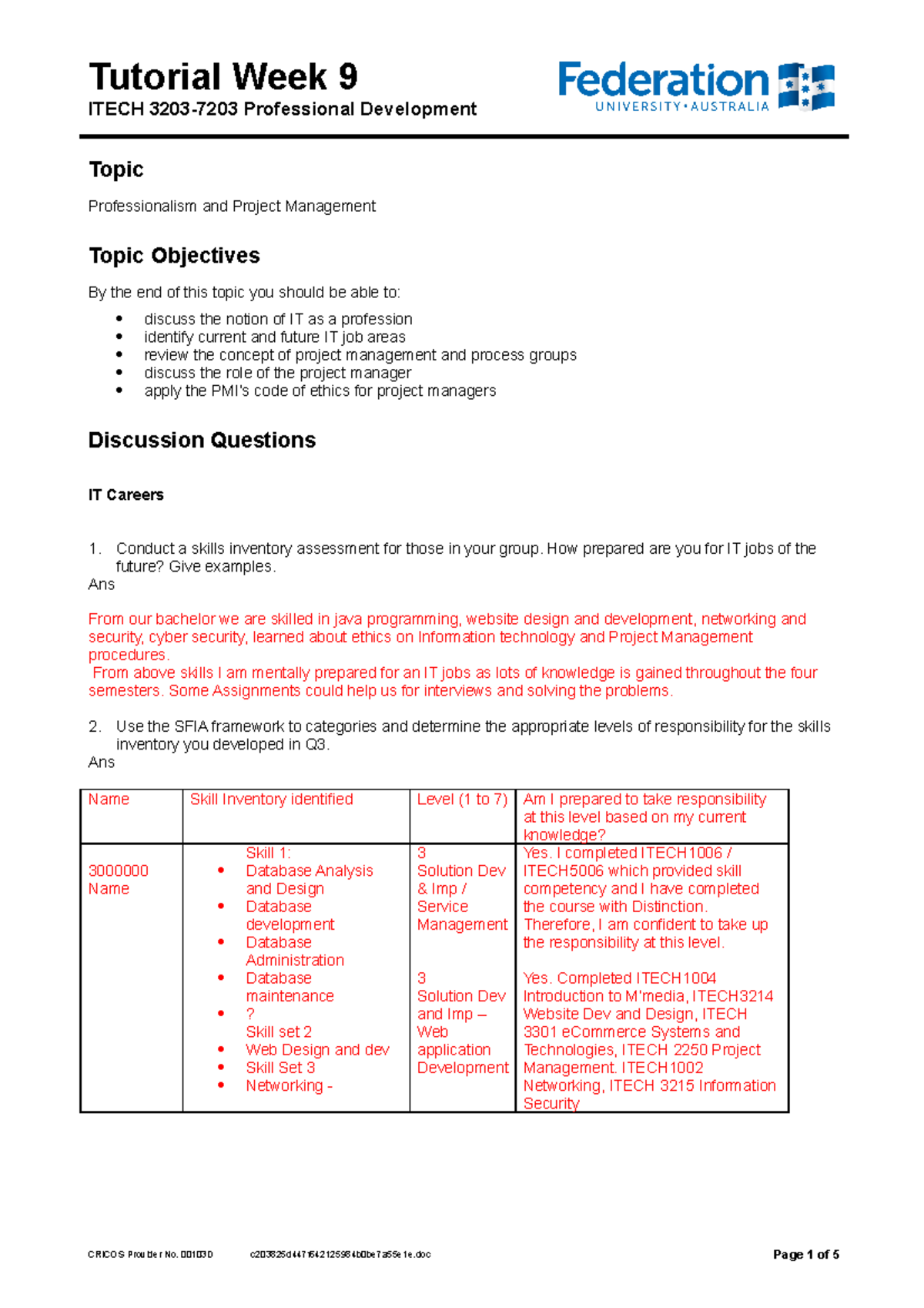 Bikash week9 tutorial professional development - Tutorial Week 9 ITECH ...