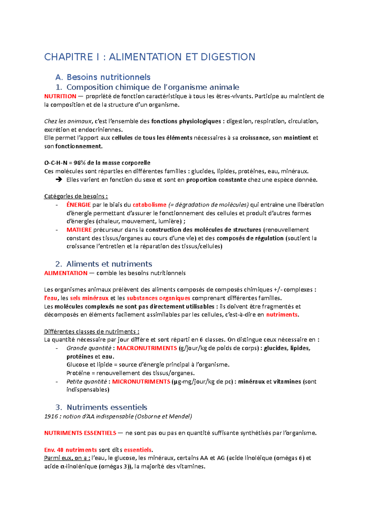 Chapitre I - alimentation (PHYA0301) - CHAPITRE I : ALIMENTATION ET ...