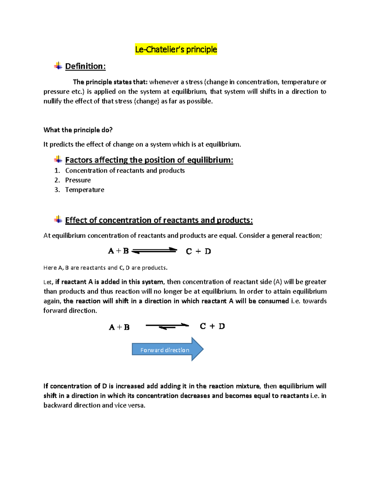Le-Chatelier principle mid assignment - Le-Chatelier’s principle ...