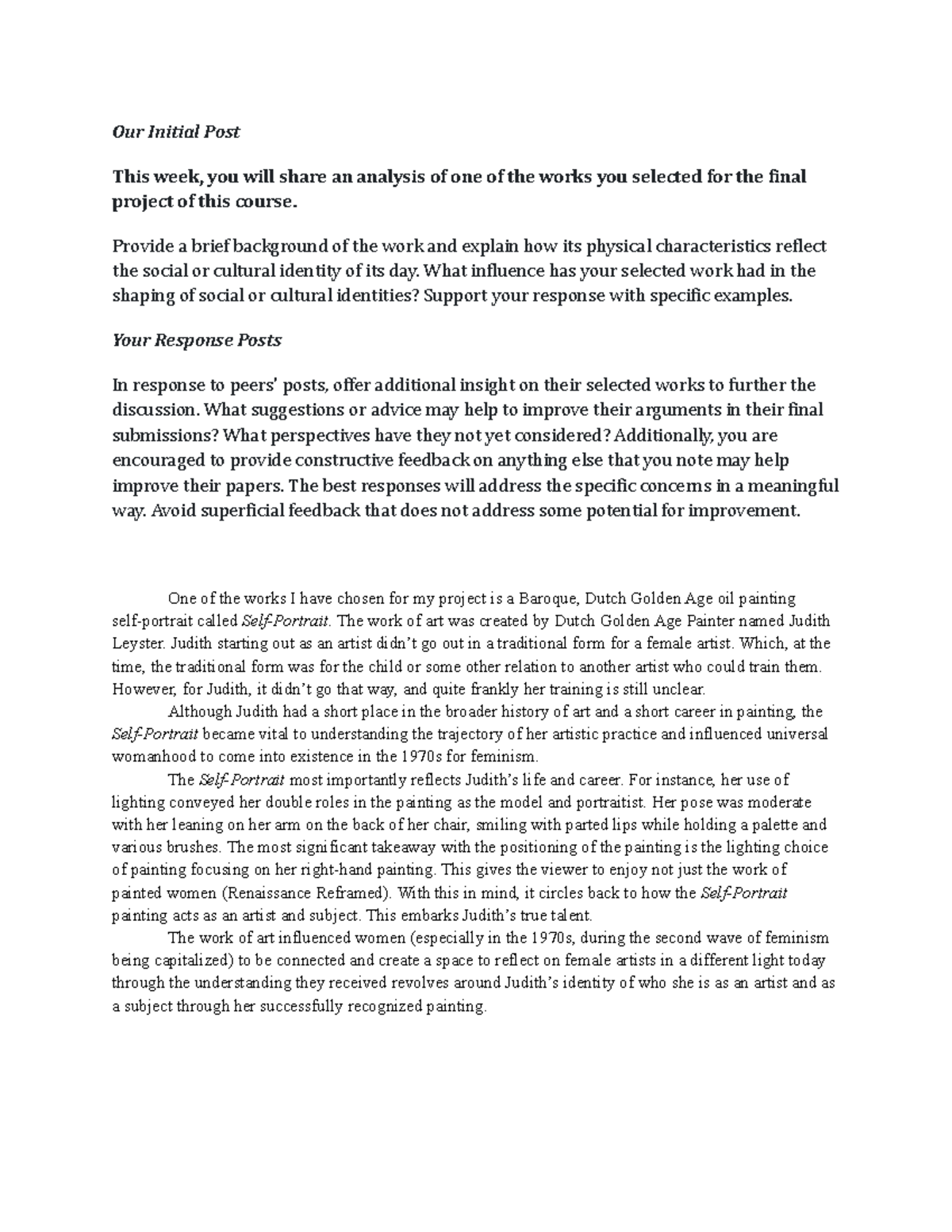 FAS 202 - Discussion 5-1 - Our Initial Post This week, you will share ...