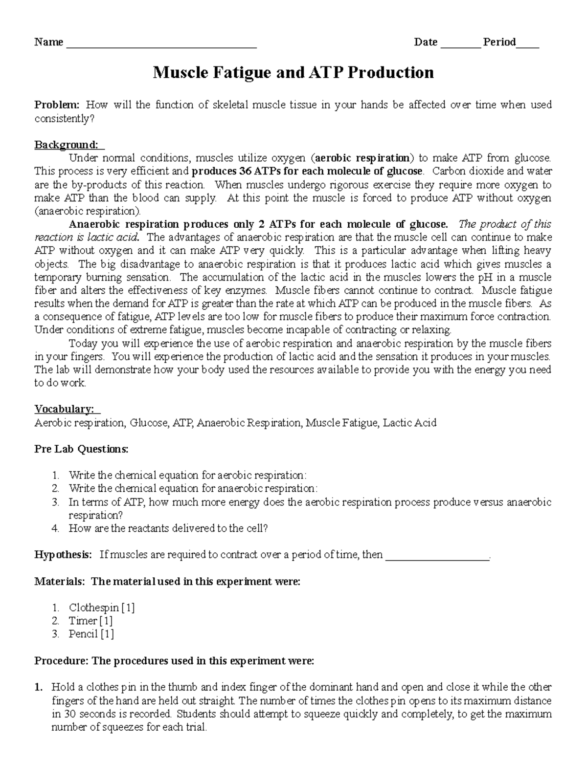 Muscle Fatigue and ATP Production - Studocu