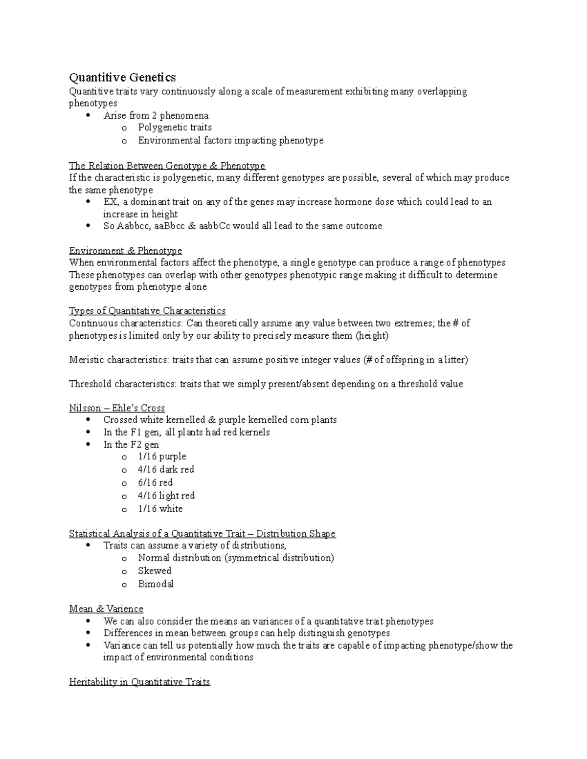 Quantitive Genetics - Professor Matthew Tye - Quantitive Genetics ...