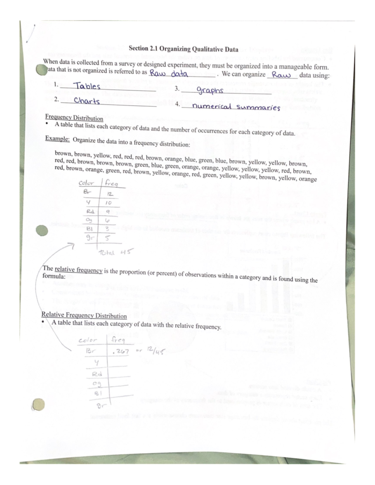 Chapter 2 Notes- Organizing Data - BUS 205 - Studocu