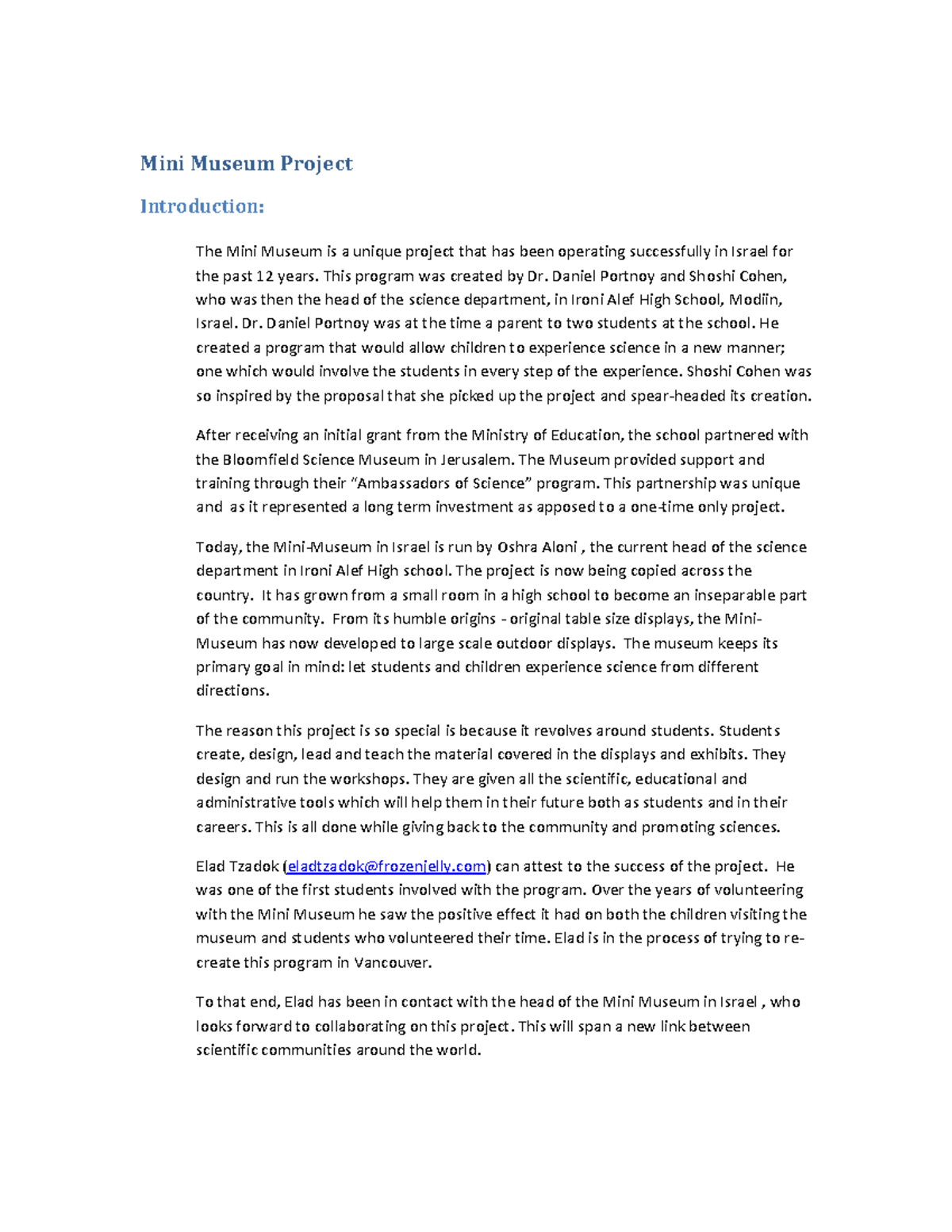 Mini Museum Project Proposal - Mini Museum Project Introduction: The ...