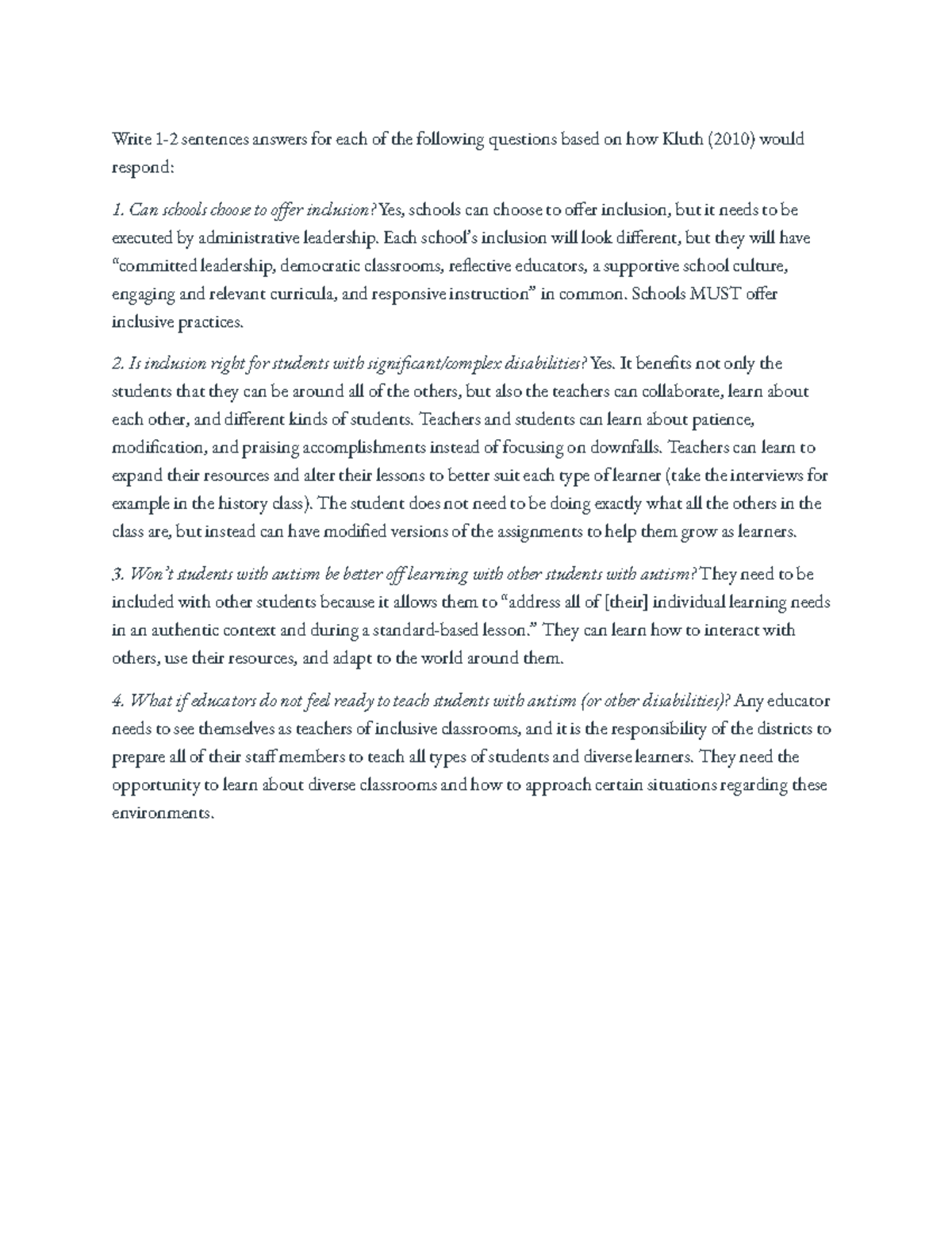 8.1 Inclusion Homework - Write 1-2 sentences answers for each of the ...