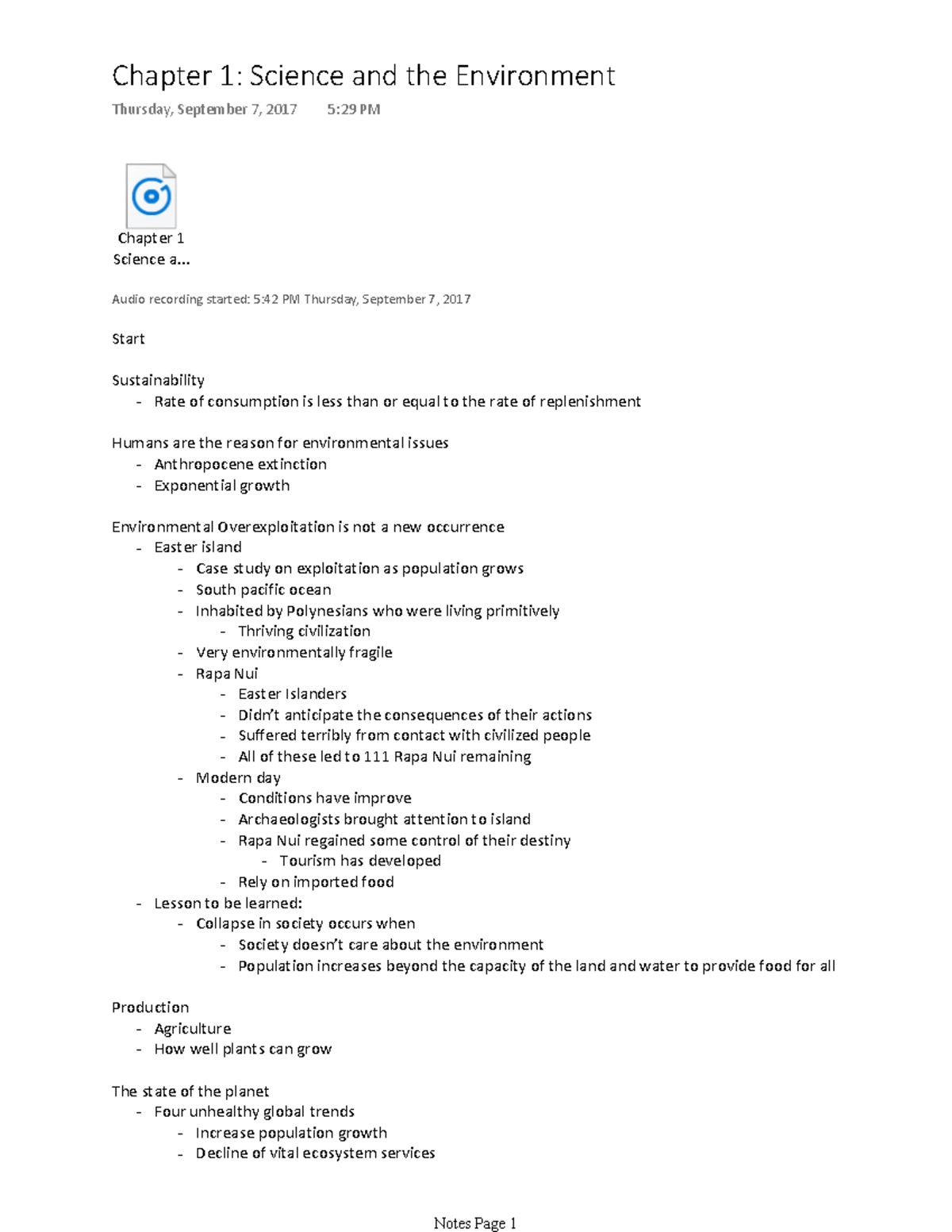 ENV101 - Lecture notes All - Chapter 1: Science and the Environment ...