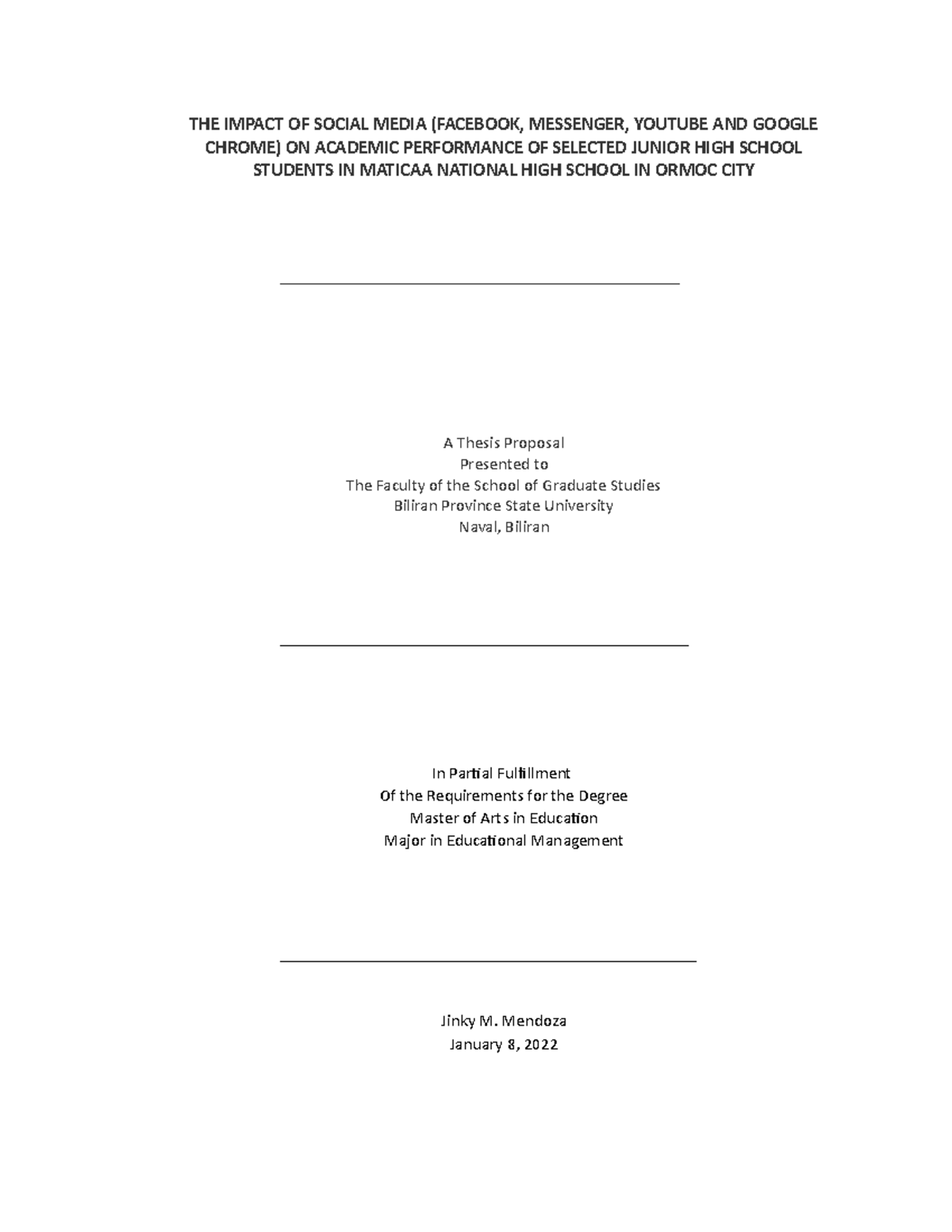 FD501-Chapter 1 and 2- Research Proposal of Jinky M. Mendoza - THE ...