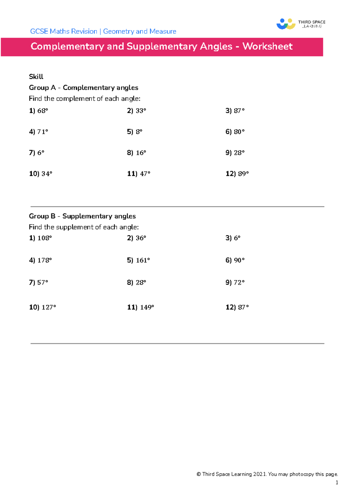 Third Space Learning Complementary and Supplementary Angles GCSE ...