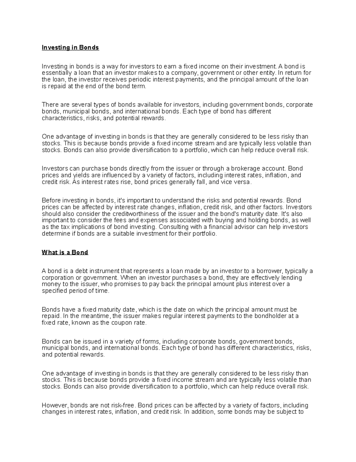 Investing in Bonds - Investing in Bonds Investing in bonds is a way for ...