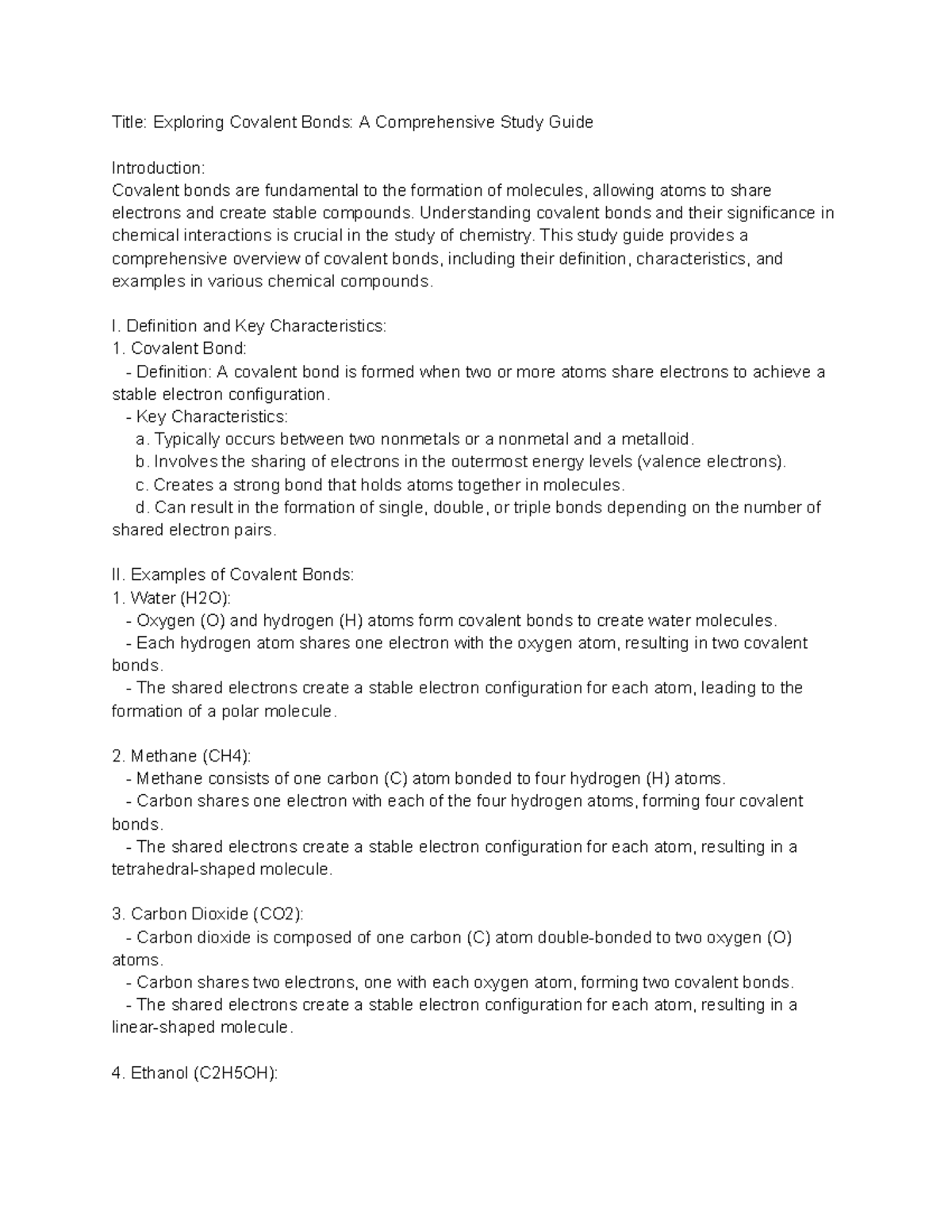 Honors Physical Science Chemistry notes (Exploring Covalent Bonds ...