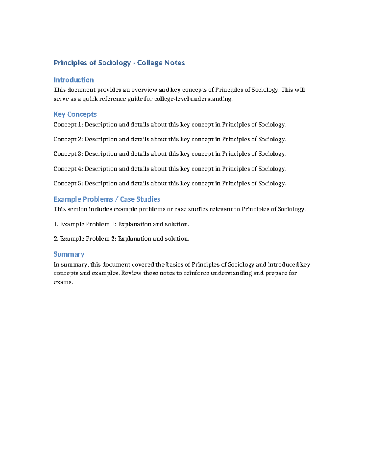 Principles of Sociology College Notes - Principles of Sociology ...