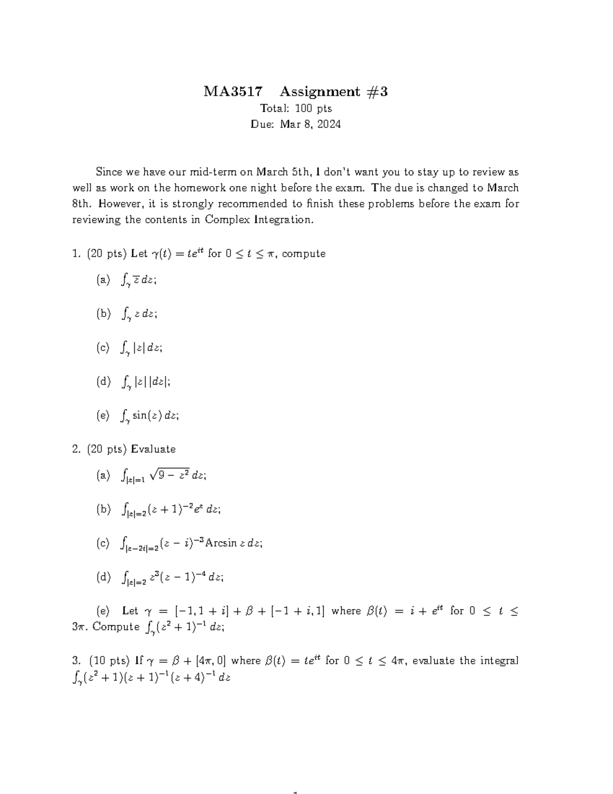 Ma3517assignment 3 - assignment - MA3517 Total: 100 pts Assignment Due: Mar 8, 2024 well as work ...