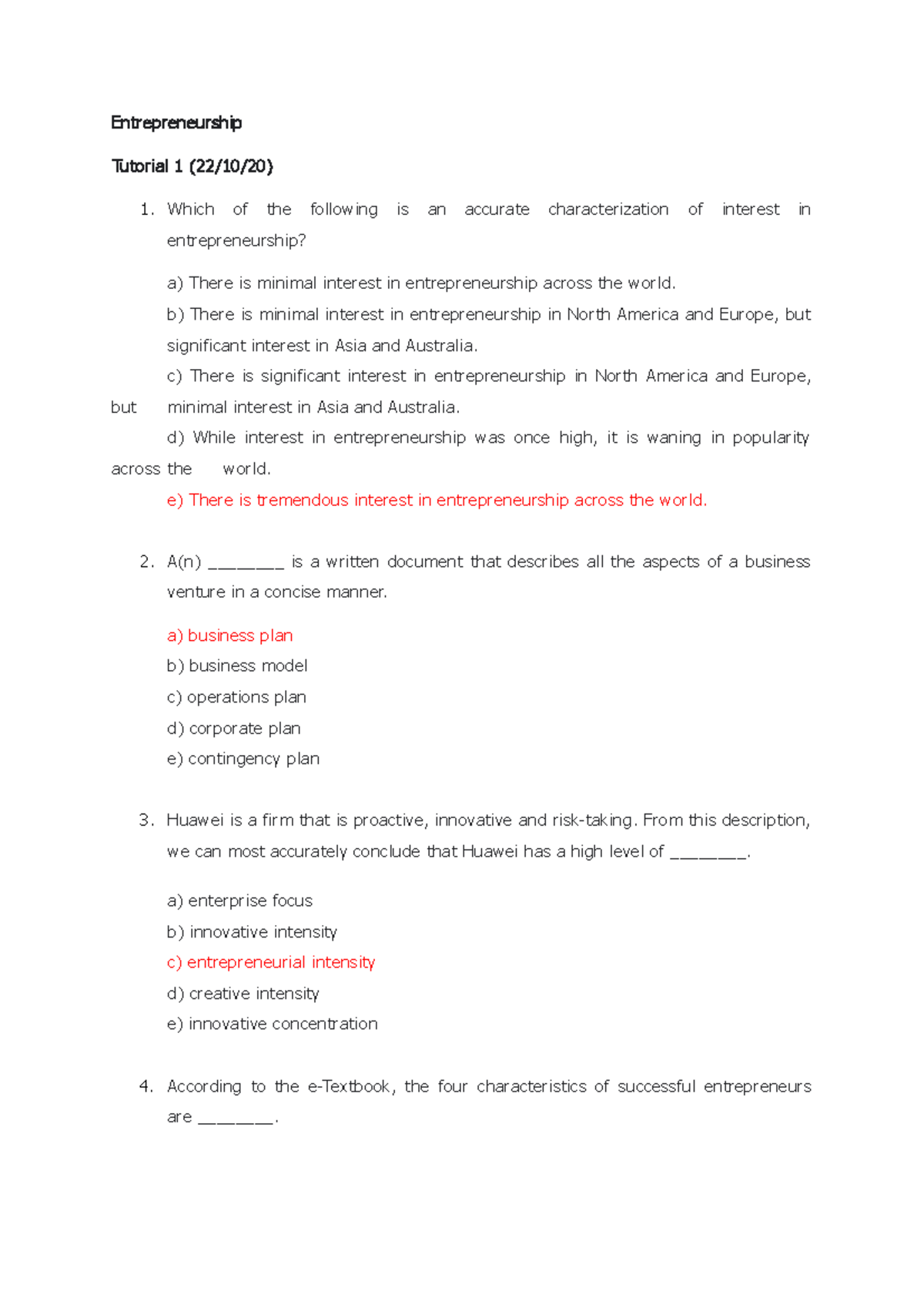 Entrepreneur Tutorial - Entrepreneurship Tutorial 1 (22/10/20) Which of ...