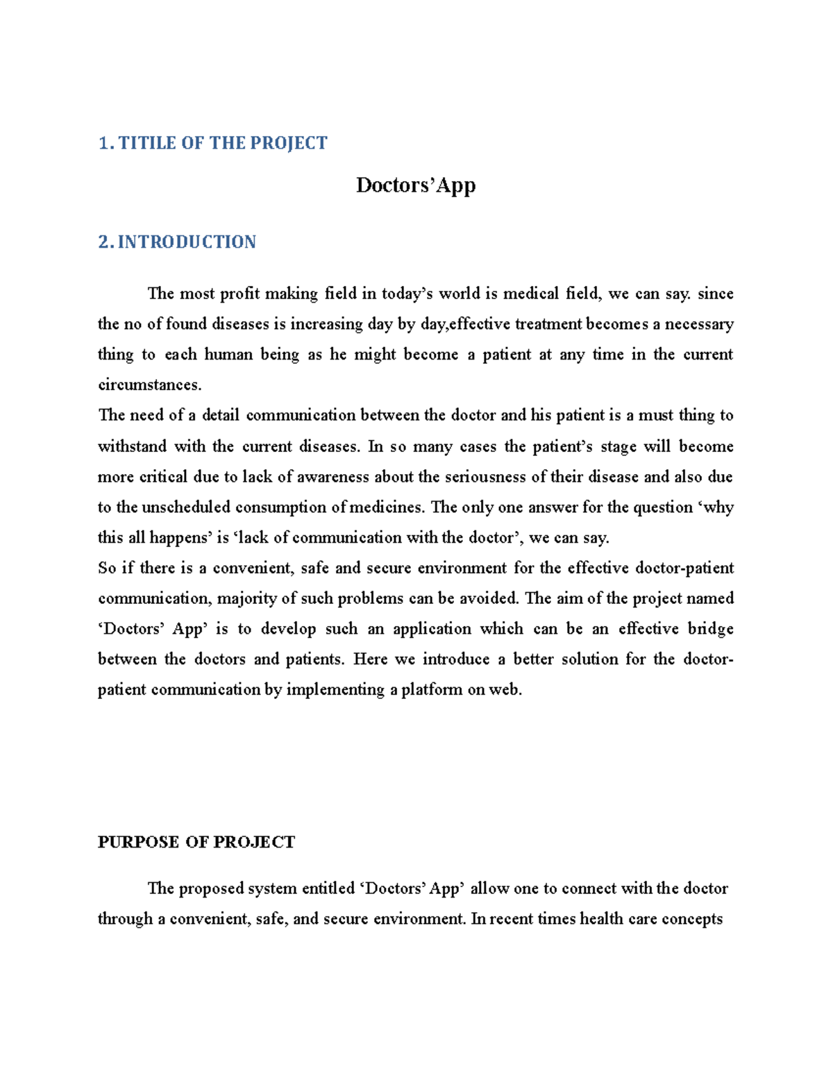 Doctors APP - Bachelor of Computer Applications - MG University - Studocu