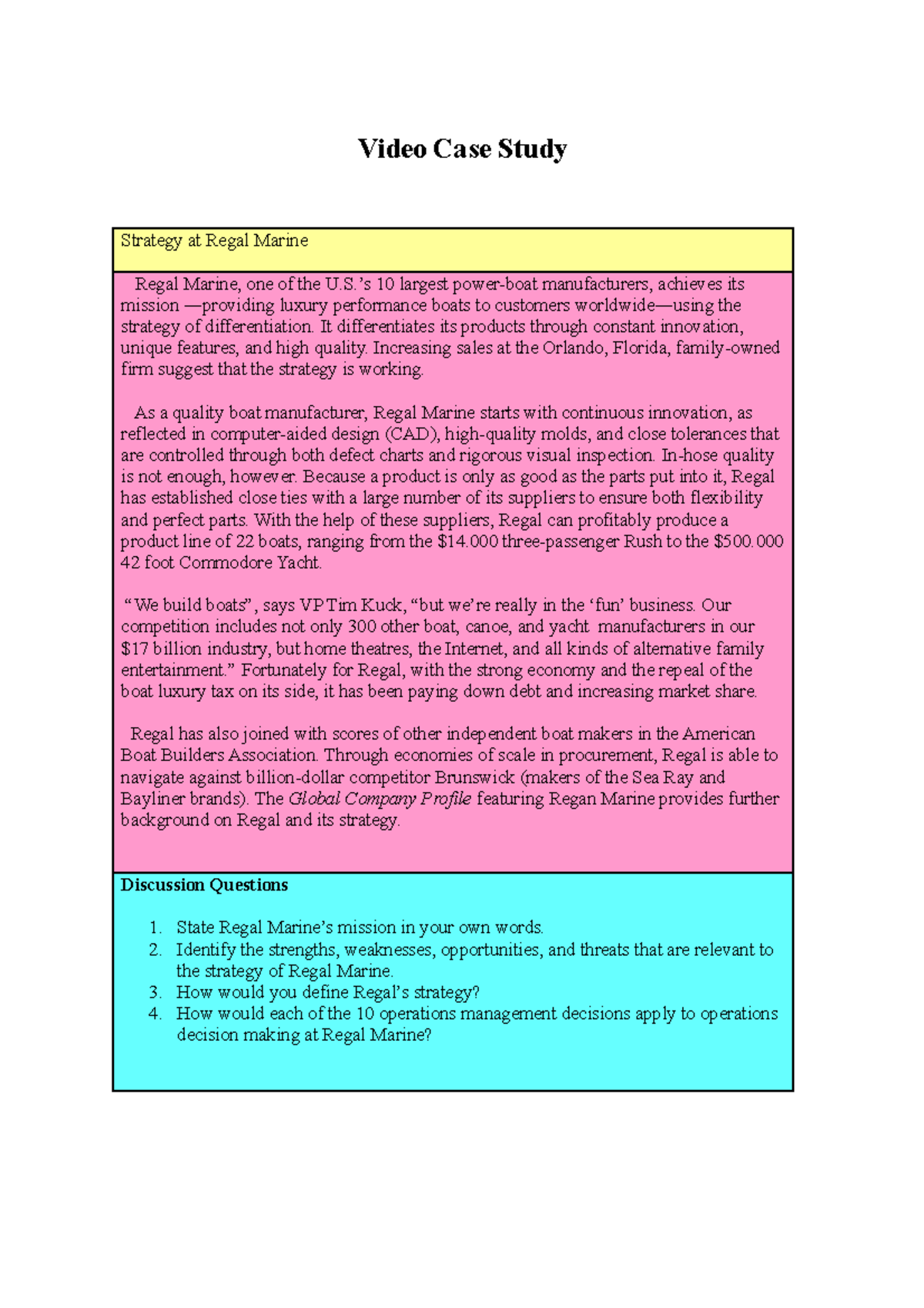 8460208 - helping material - Video Case Study Strategy at Regal Marine ...