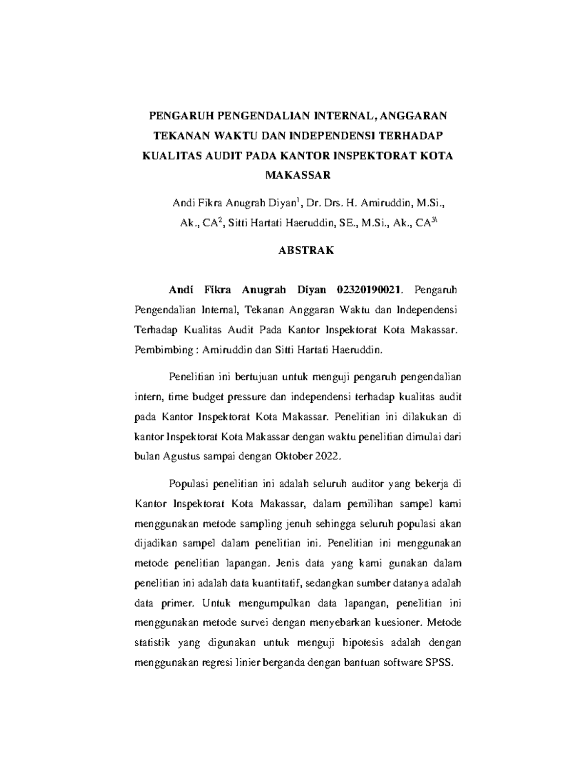 Jurnal Fikra - PENGARUH PENGENDALIAN INTERNAL, ANGGARAN TEKANAN WAKTU ...